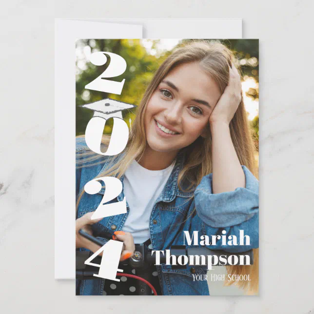 Graduation Navy Typography Photo Class Of 2023 Invitation | Zazzle