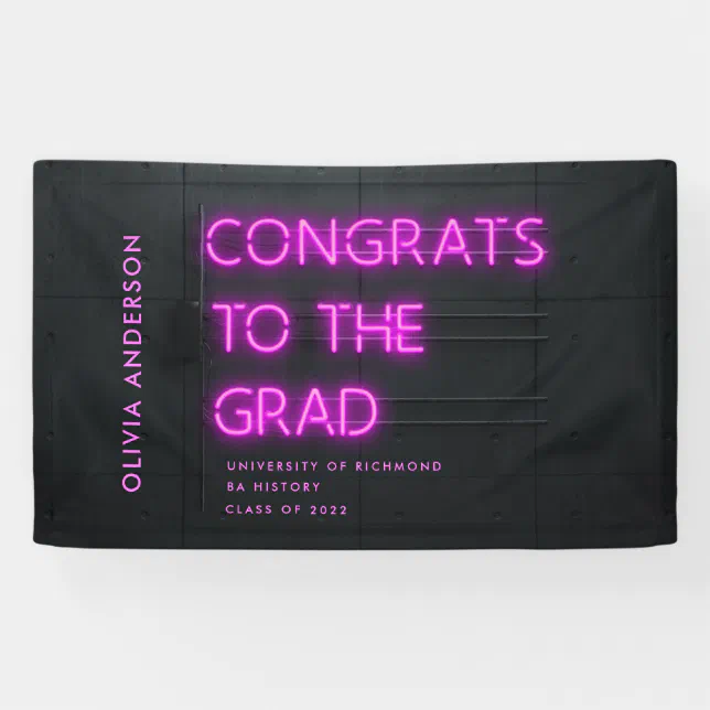 Graduation neon black pink congrats modern party banner | Zazzle