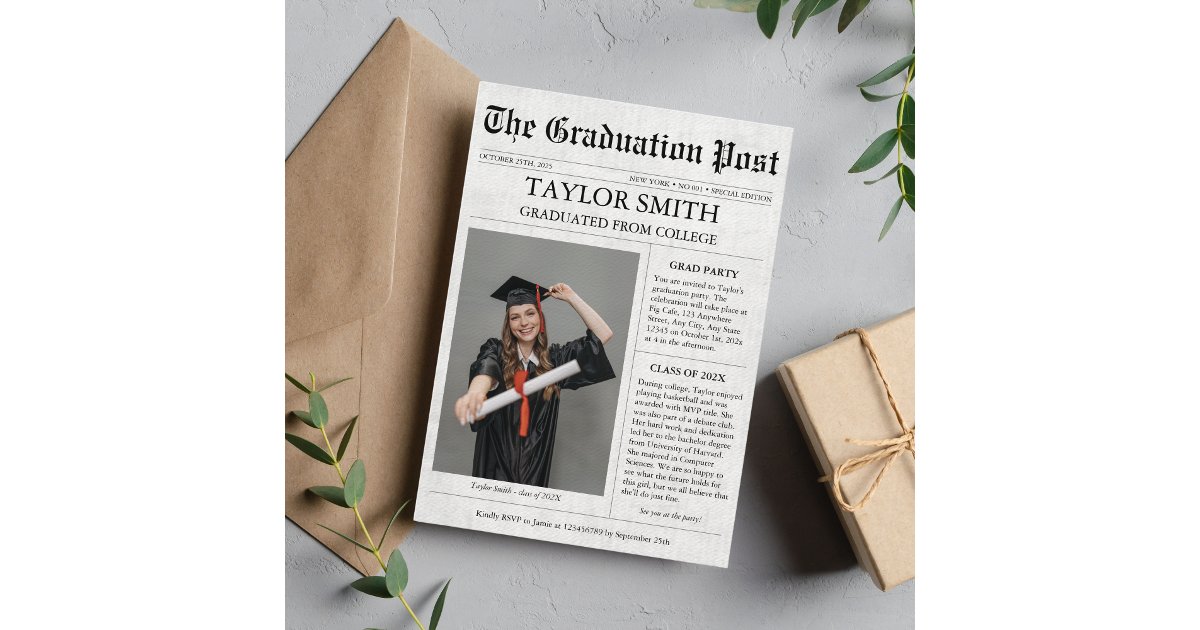 Graduation Newspaper College Unique Invitation | Zazzle