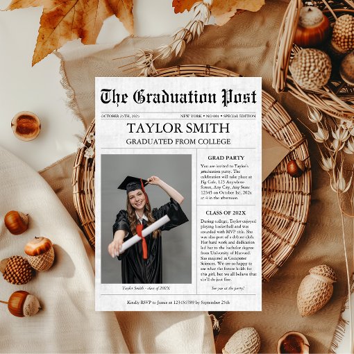 Graduation Newspaper College Unique Invitation | Zazzle