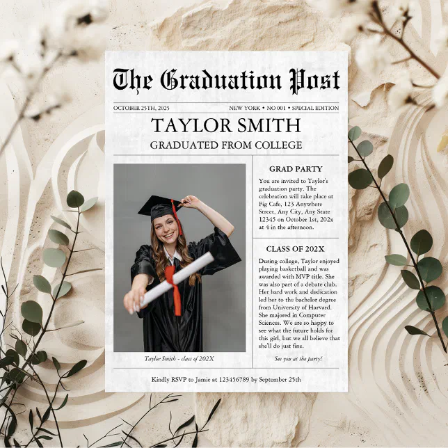 Graduation Newspaper College Unique Invitation | Zazzle