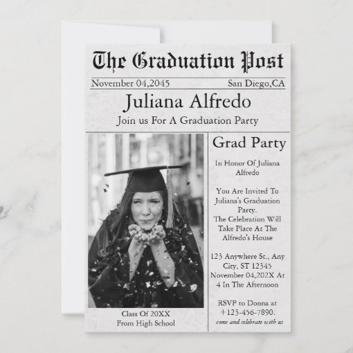 Graduation Newspaper Unique Fun Custom Photo Invitation | Zazzle