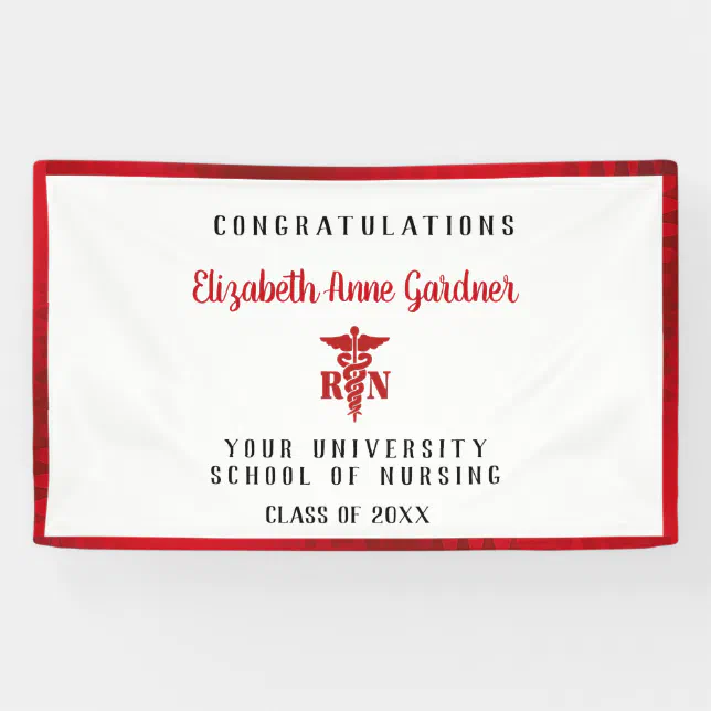 Graduation Nurse Caduceus Red Satin Border Banner | Zazzle