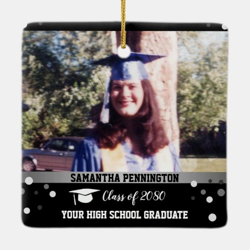 Graduation One Photo Confetti Keepsake Ceramic Ornament | Zazzle