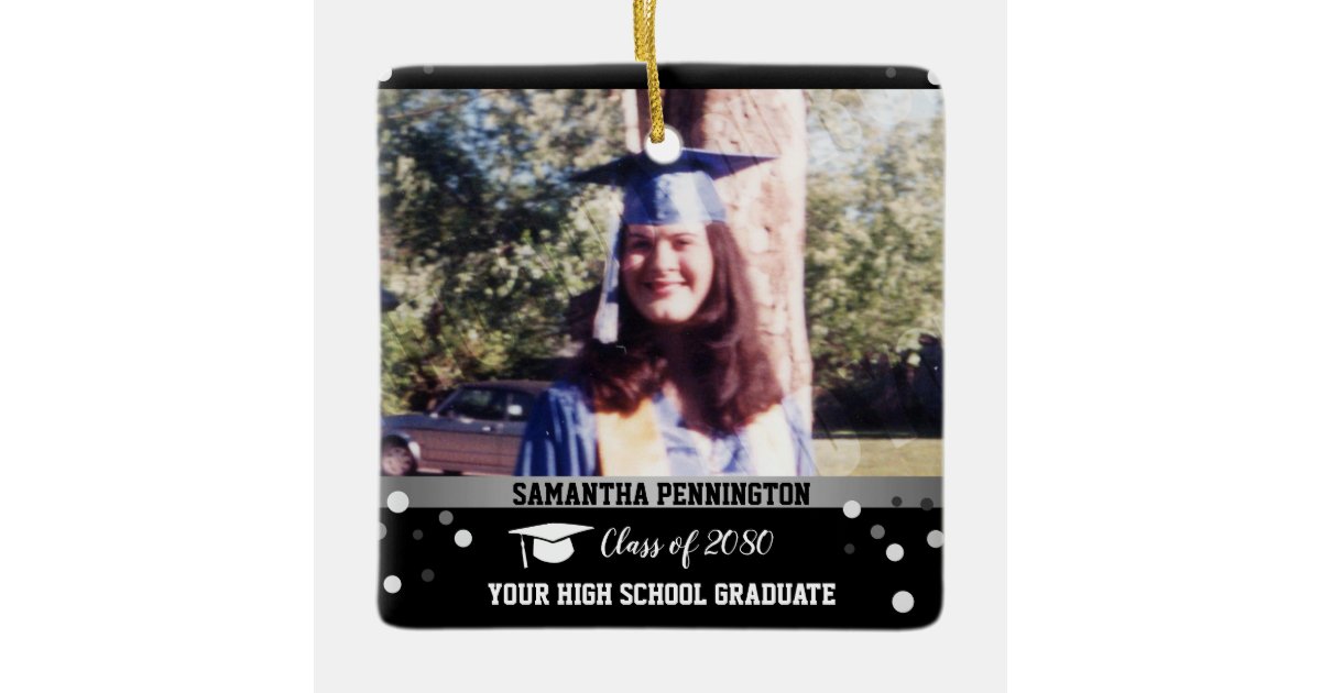Graduation One Photo Confetti Keepsake Ceramic Ornament | Zazzle