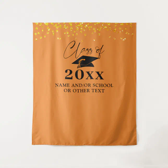 Graduation Orange Black Class Year Backdrop | Zazzle