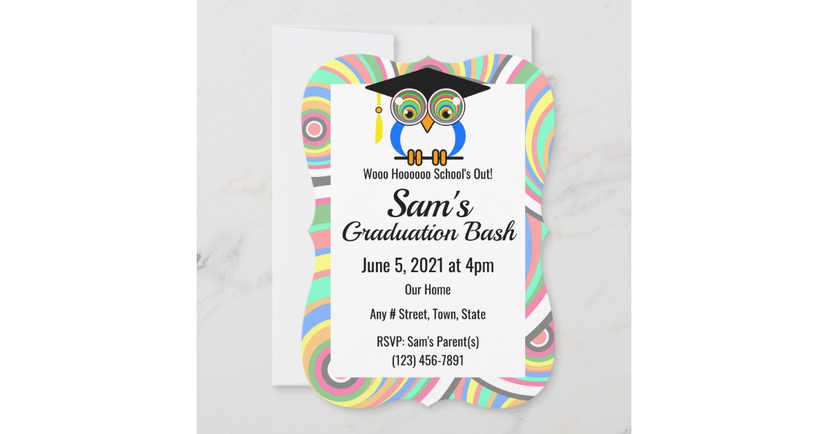 Graduation Owl - Fun, Colorful, Celebration Invi Invitation | Zazzle