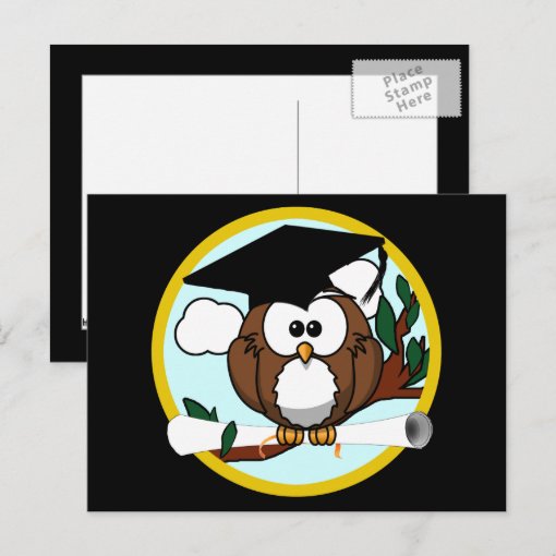 Graduation Owl With Cap & Diploma Announcement Postcard | Zazzle