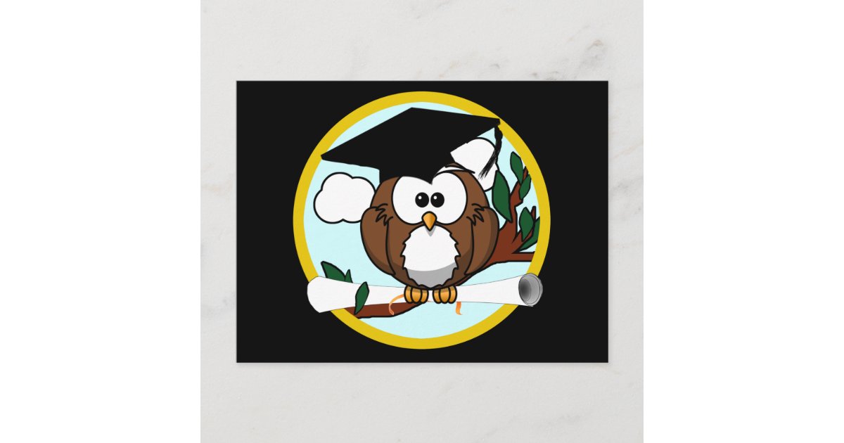 Graduation Owl With Cap & Diploma Announcement Postcard | Zazzle