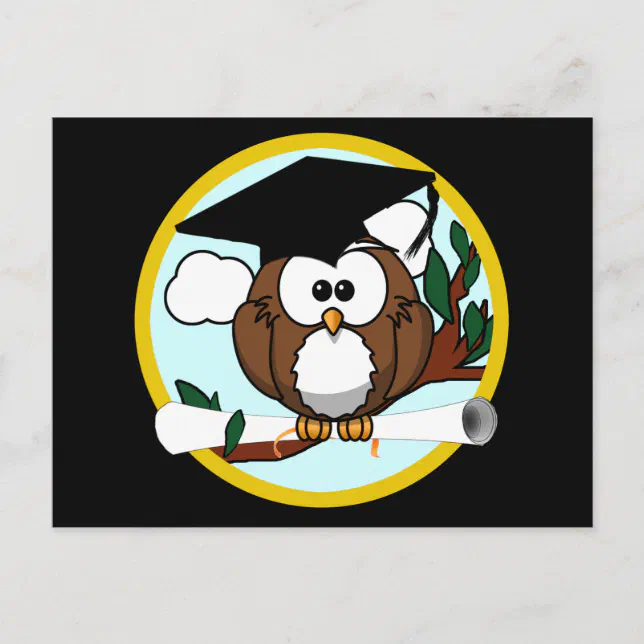 Graduation Owl With Cap & Diploma Announcement Postcard | Zazzle