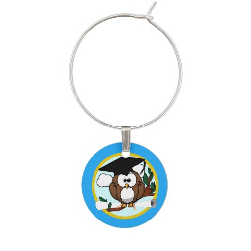 Graduation Owl With Cap & Diploma - Blue and Gold Wine Charm | Zazzle