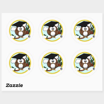 Graduation Owl With Cap & Diploma Classic Round Sticker | Zazzle