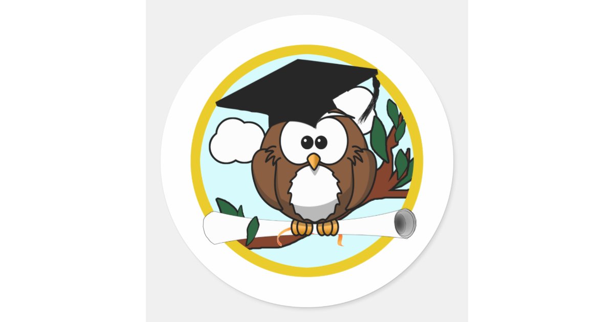 Graduation Owl With Cap & Diploma Classic Round Sticker | Zazzle