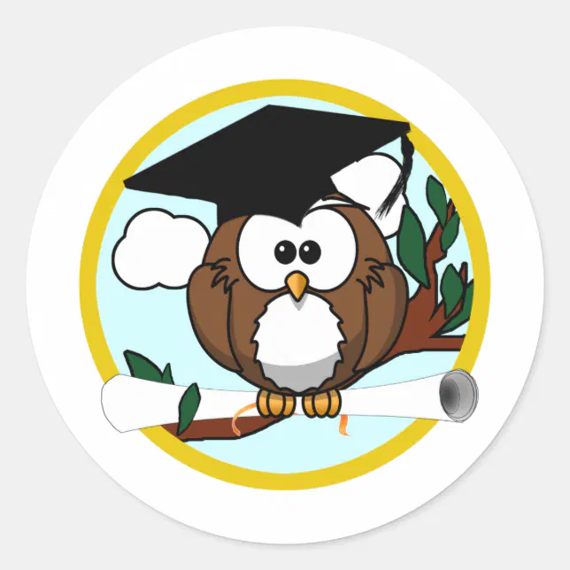 Graduation Owl With Cap & Diploma Classic Round Sticker | Zazzle