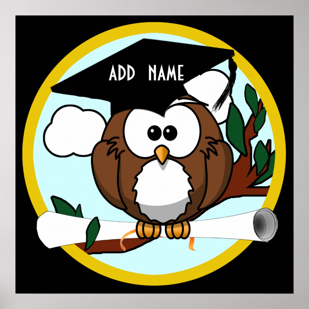 Graduation Owl With Cap & Diploma Poster | Zazzle