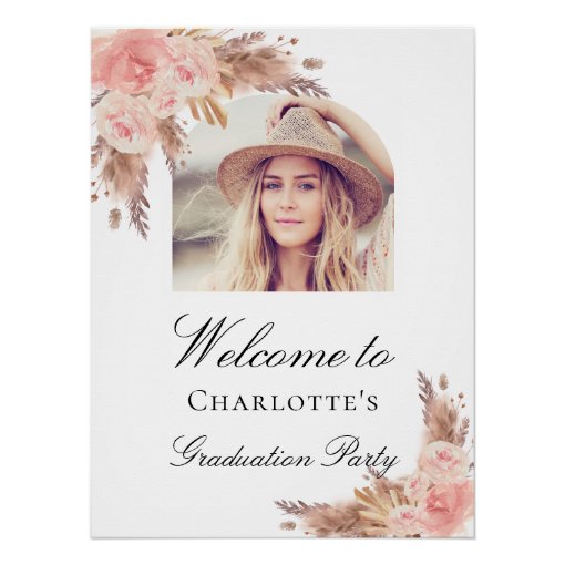 Graduation pampas grass blush pink arch photo poster | Zazzle