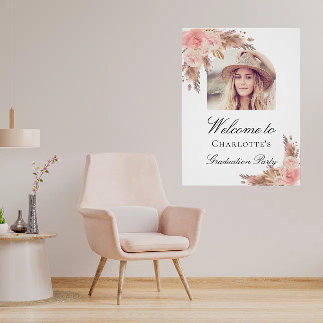 Graduation pampas grass blush pink arch photo poster | Zazzle