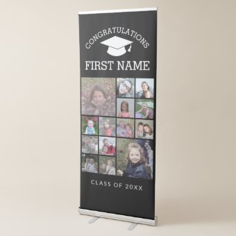Graduation Party 14 Photo Collage - black Retractable Banner | Zazzle