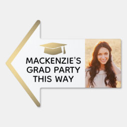 Graduation Party 2 Photo Arrow White and Gold Yard Sign | Zazzle