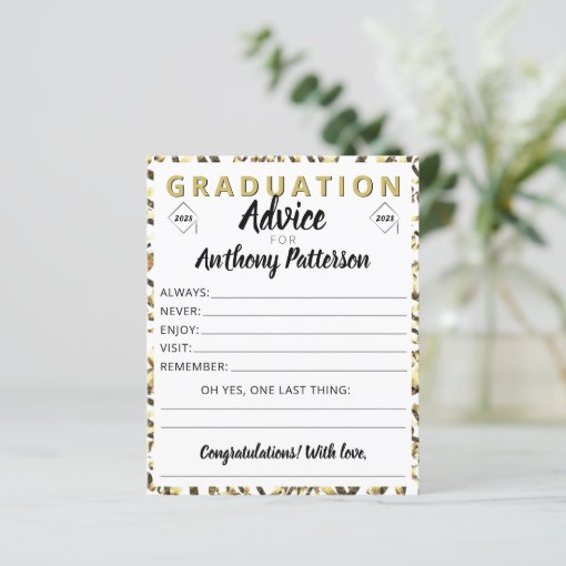 Graduation Party Advice Card Confetti Black Gold | Zazzle