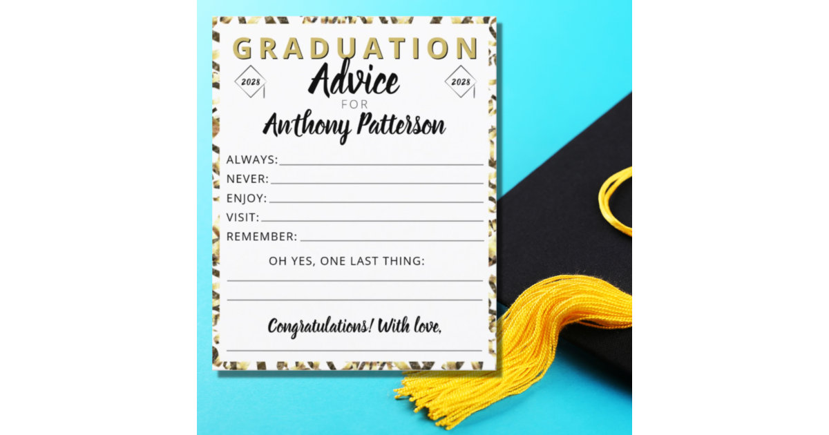 Graduation Party Advice Card Confetti Black Gold | Zazzle