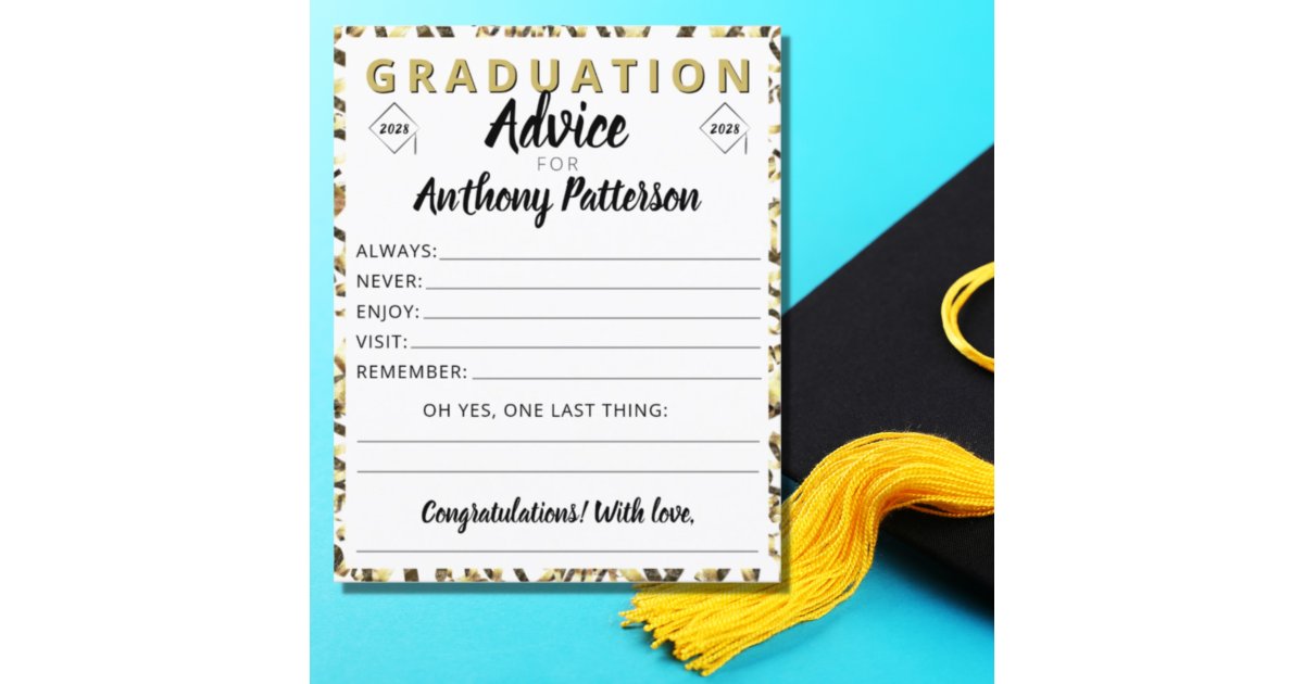 Graduation Party Advice Card Confetti Black Gold | Zazzle