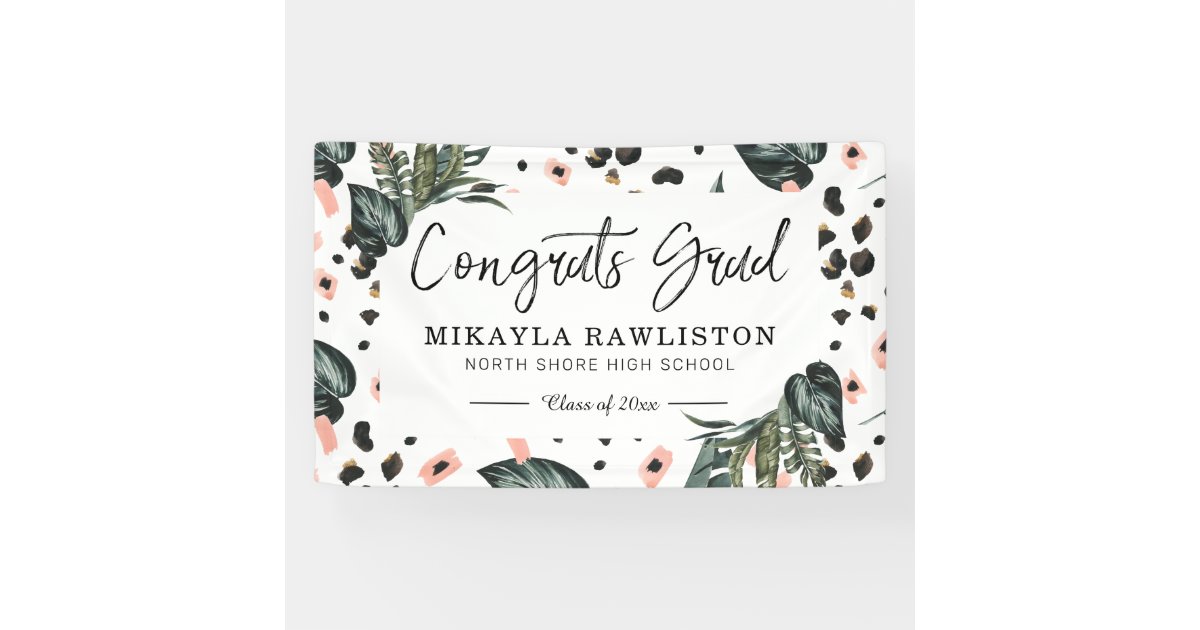 Graduation Party Banner | Tropical Jungle Greenery | Zazzle.com