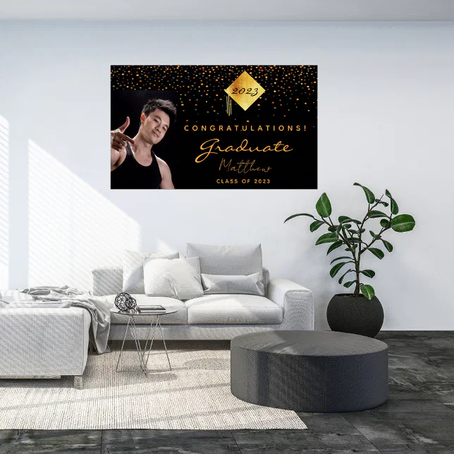 Graduation party black gold photo 2025 poster | Zazzle