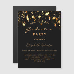 Graduation party black gold stars luxury magnetic invitation | Zazzle