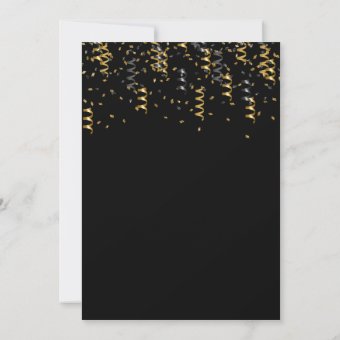 Graduation party black gold streamers invitation | Zazzle