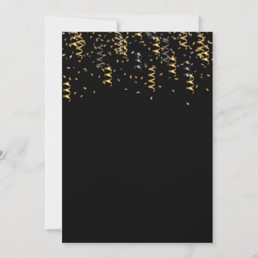Graduation party black gold streamers invitation | Zazzle