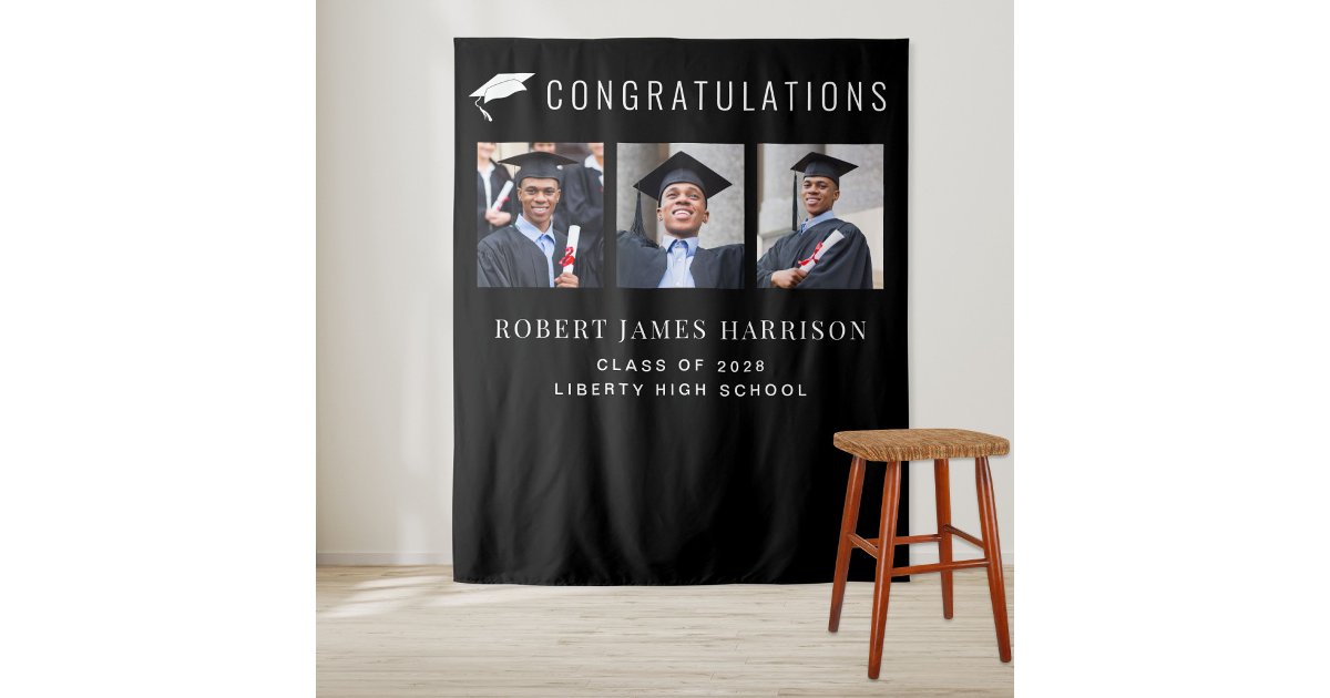 Graduation Party Black Photo Booth Backdrop | Zazzle
