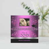 Graduation Party Black Pink Girl Photo Invitation | Zazzle