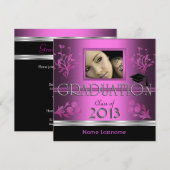 Graduation Party Black Pink Girl Photo Invitation | Zazzle