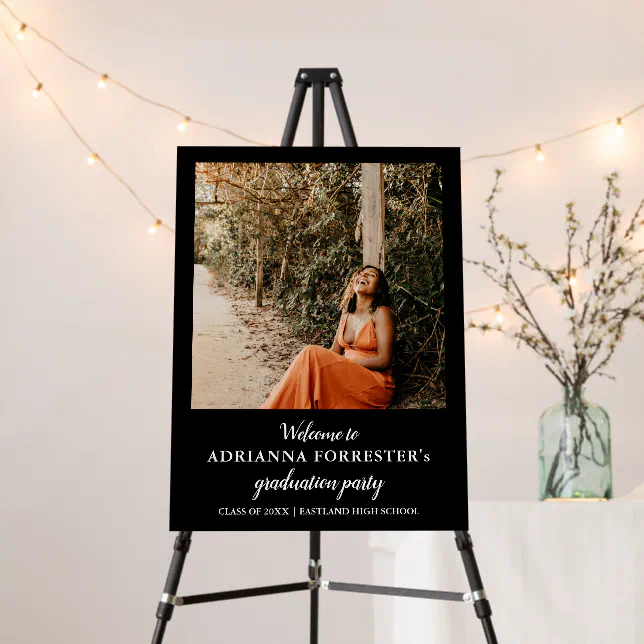 Graduation Party Black Welcome Sign | Grad Photo | Zazzle