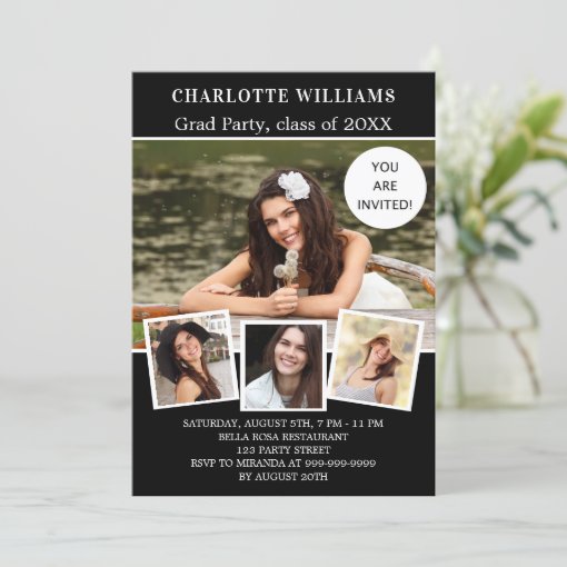 Graduation party black white photo collage invitation | Zazzle