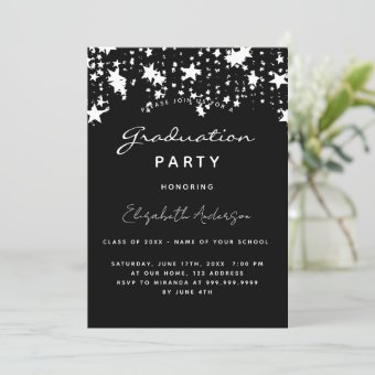 Graduation party black white stars elegant invitation | Zazzle