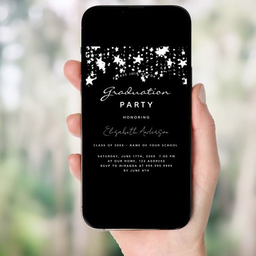 Graduation party black white stars elegant invitation | Zazzle