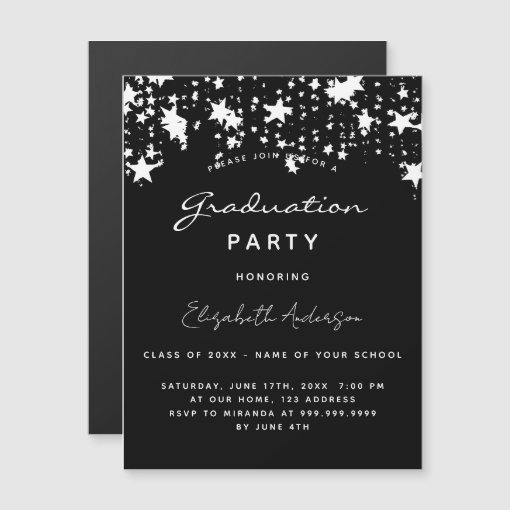 Graduation party black white stars luxury magnetic magnetic invitation ...