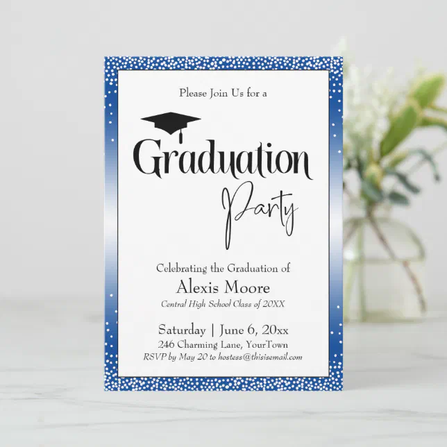 Graduation Party Blue Ombre Confetti Invitation | Zazzle