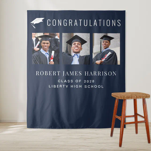 Graduation Party Blue Photo Booth Backdrop | Zazzle
