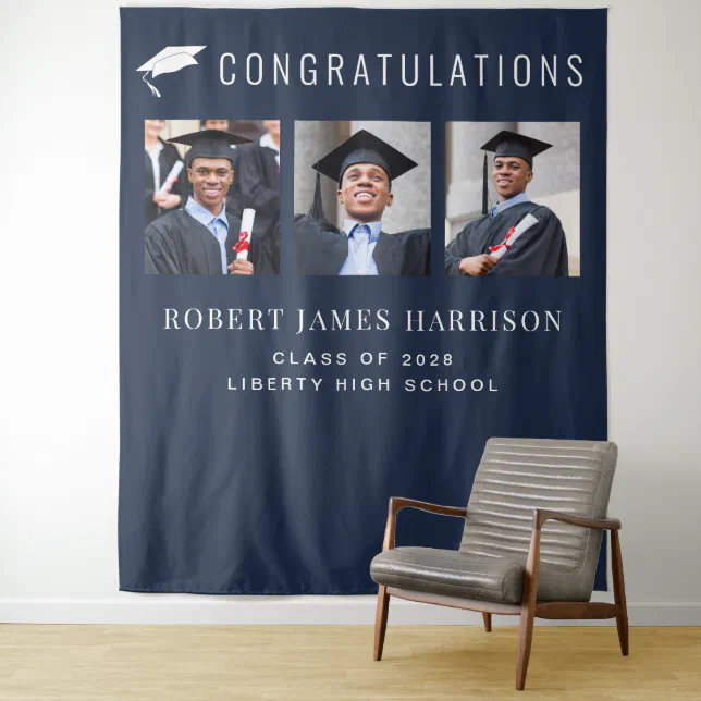 Graduation Party Blue Photo Booth Backdrop | Zazzle