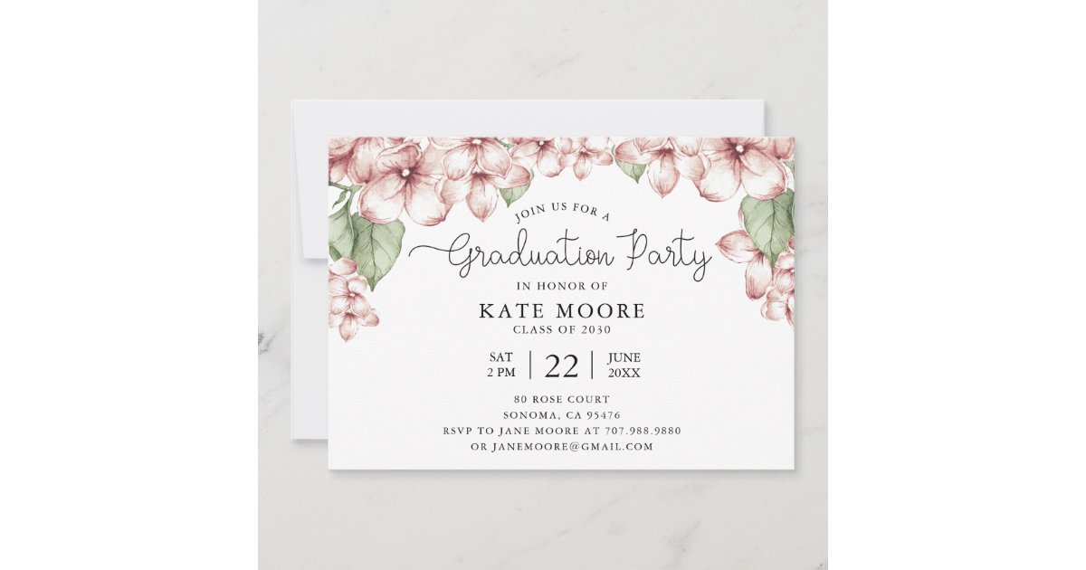 Graduation Party Blush Pink Floral Botanical Invitation | Zazzle