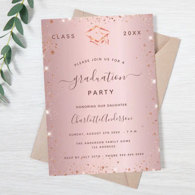 Graduation party blush pink rose gold 2024 invitation | Zazzle
