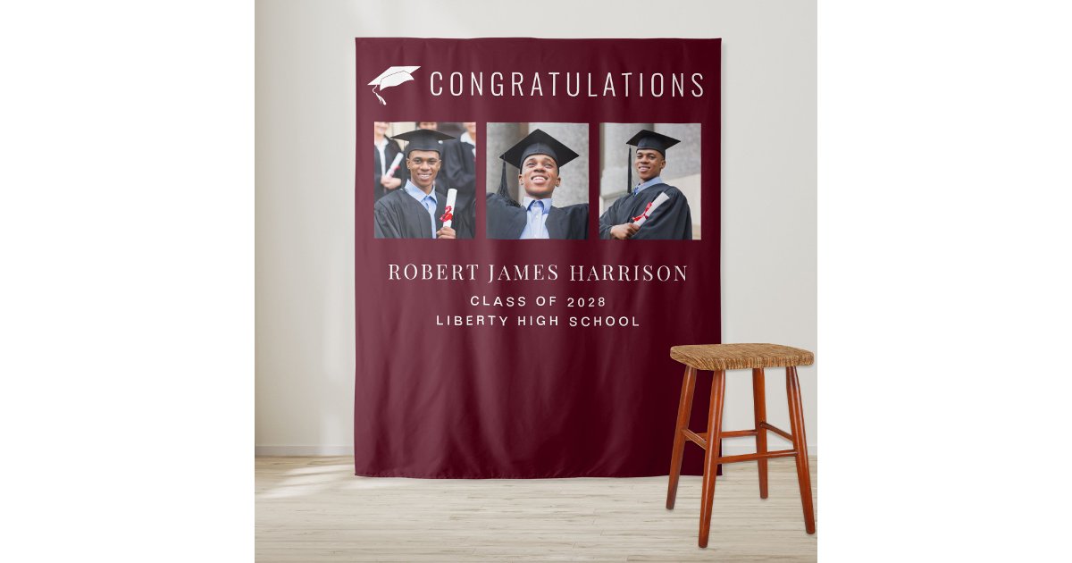 Graduation Party Burgundy Photo Booth Backdrop | Zazzle