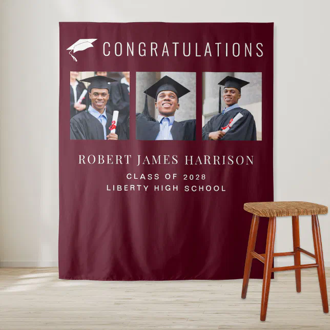 Graduation Party Burgundy Photo Booth Backdrop | Zazzle