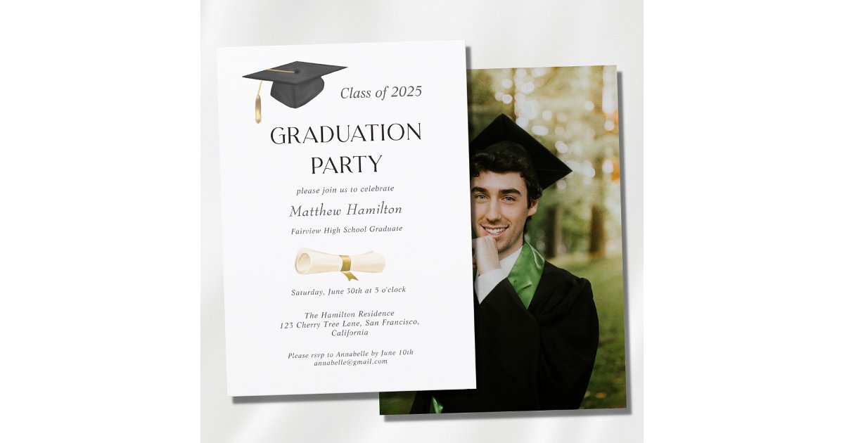 Graduation Party Cap Diploma Photo Invitation | Zazzle