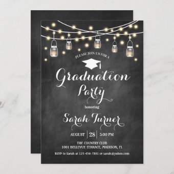 Graduation Party - Chalkboard Black White Invitation | Zazzle