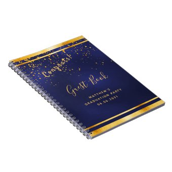 Graduation Party dark blue gold guest book | Zazzle