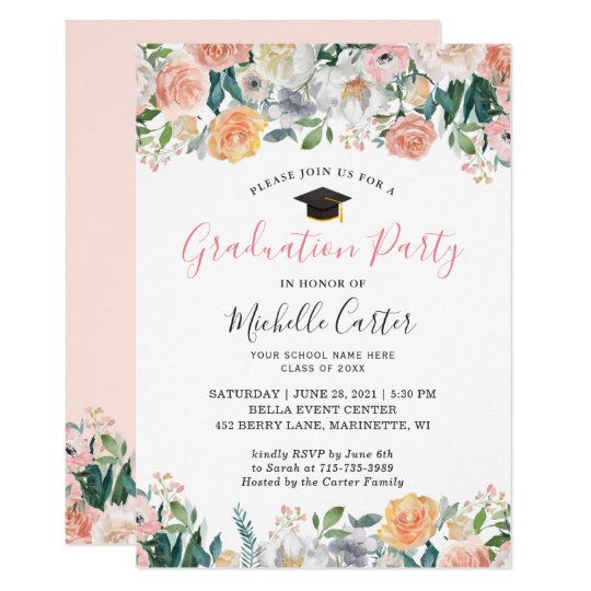Graduation Party Elegant Garden Bloom Roses Floral Invitation | Zazzle.com